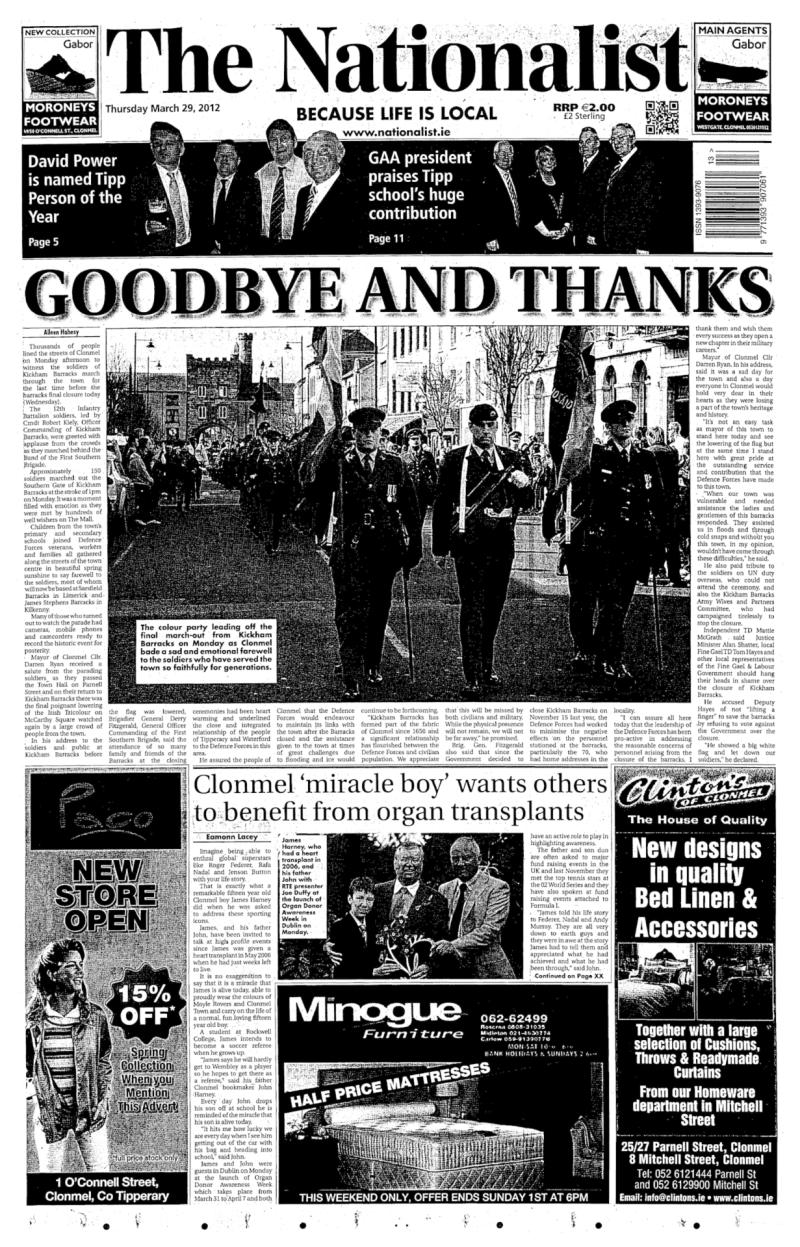 Thousands of people lined the streets of Clonmel for Kickham Barracks ...